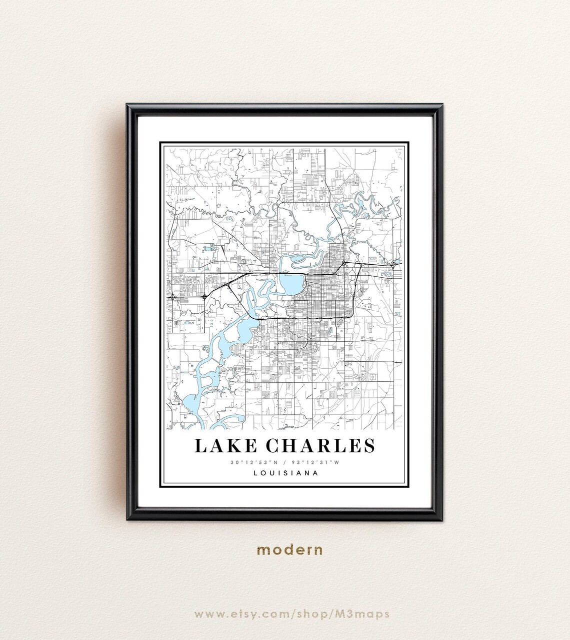 Lake Charles Louisiana map Lake Charles LA map Lake Charles | Etsy