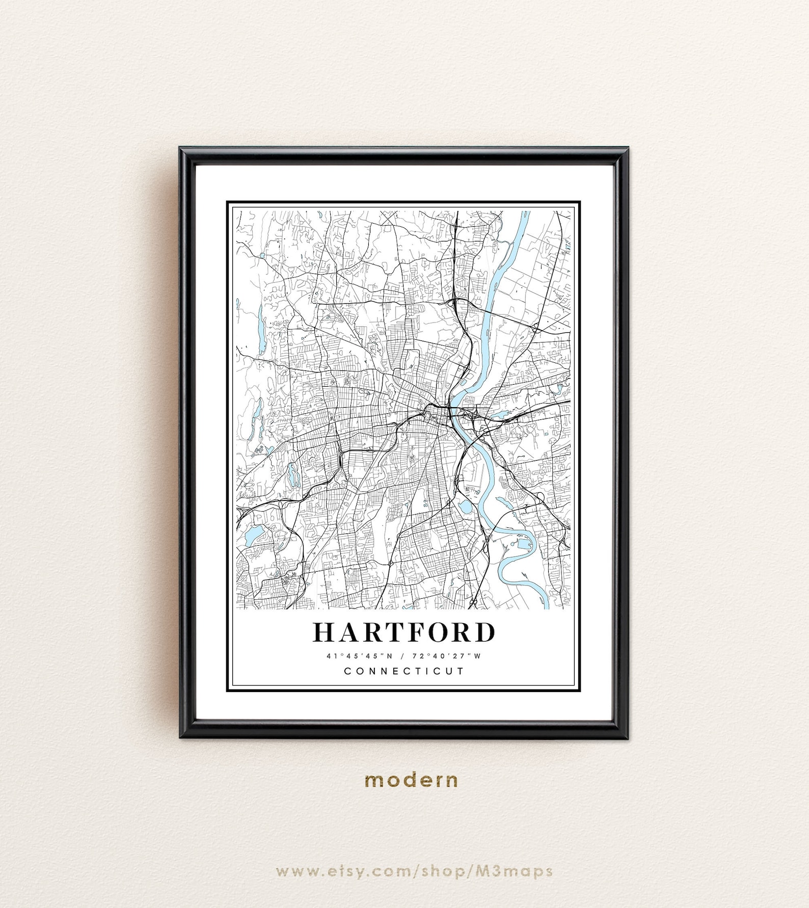 Hartford Connecticut Map Hartford CT Map Hartford City Map - Etsy