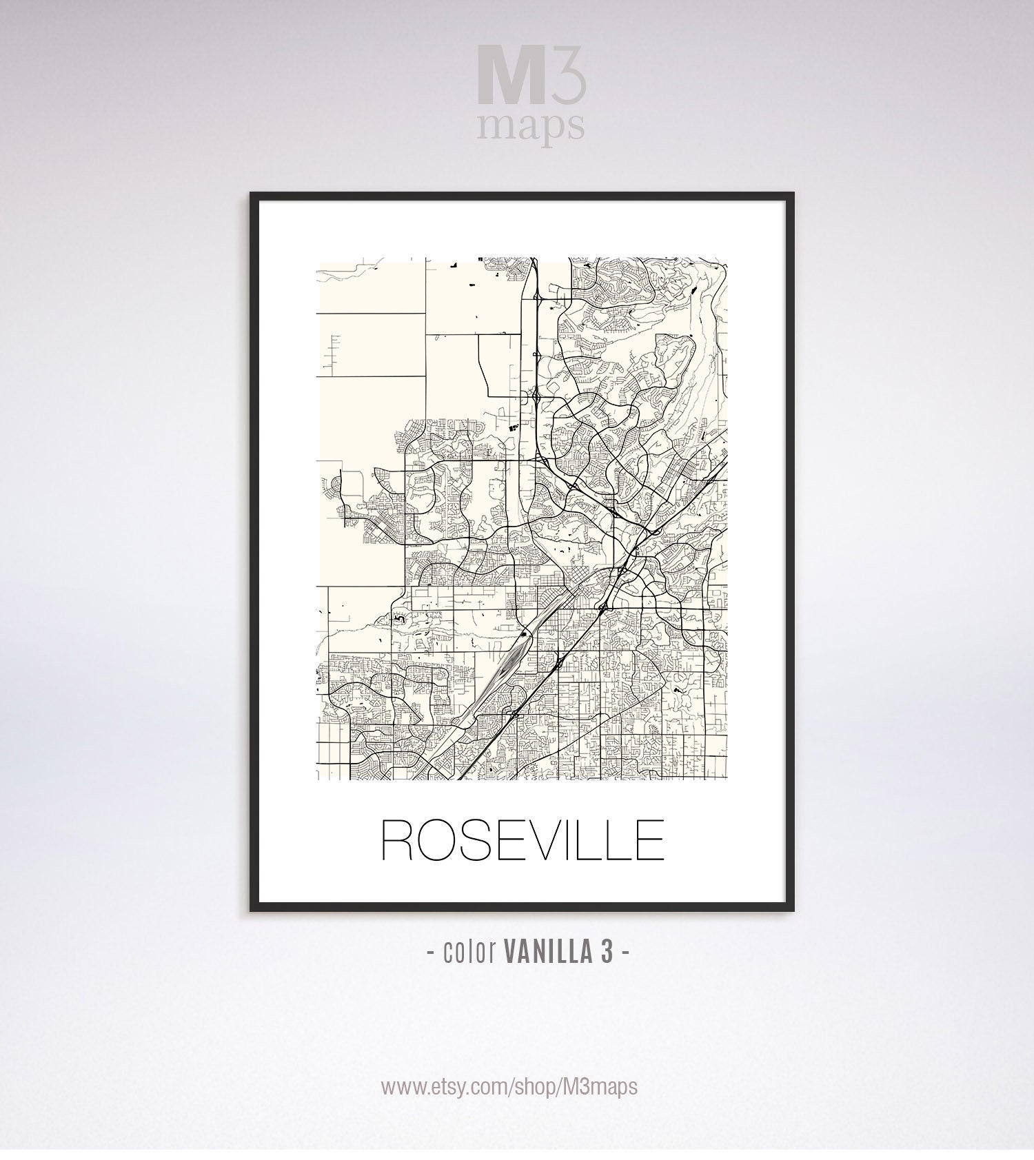 Roseville California Roseville CA Map Roseville Map | Etsy