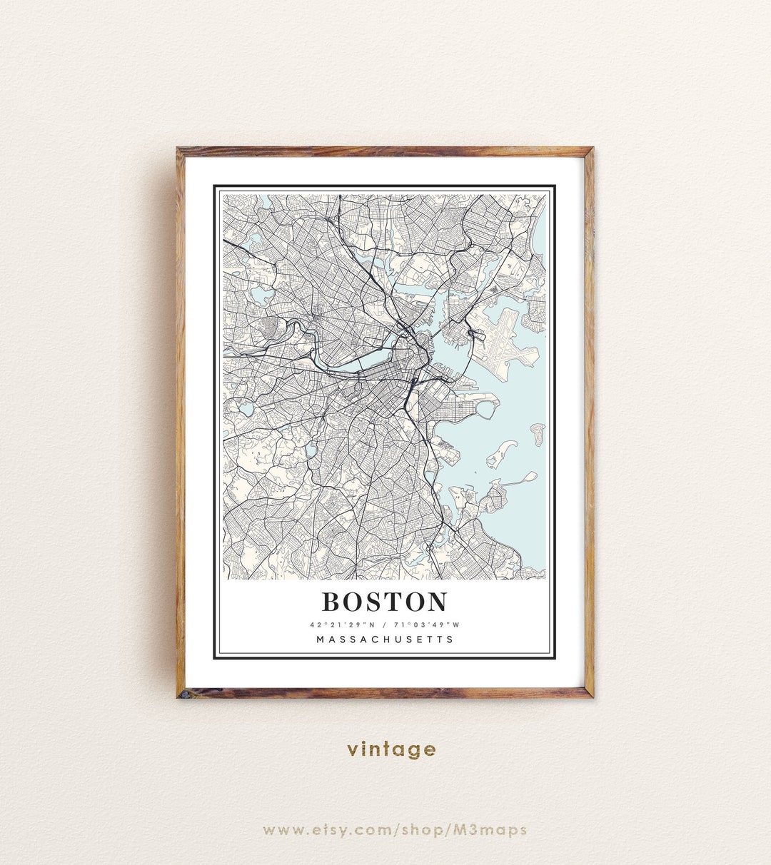 Boston City Map Art Print: Massachusetts, Custom Map Prints - Etsy