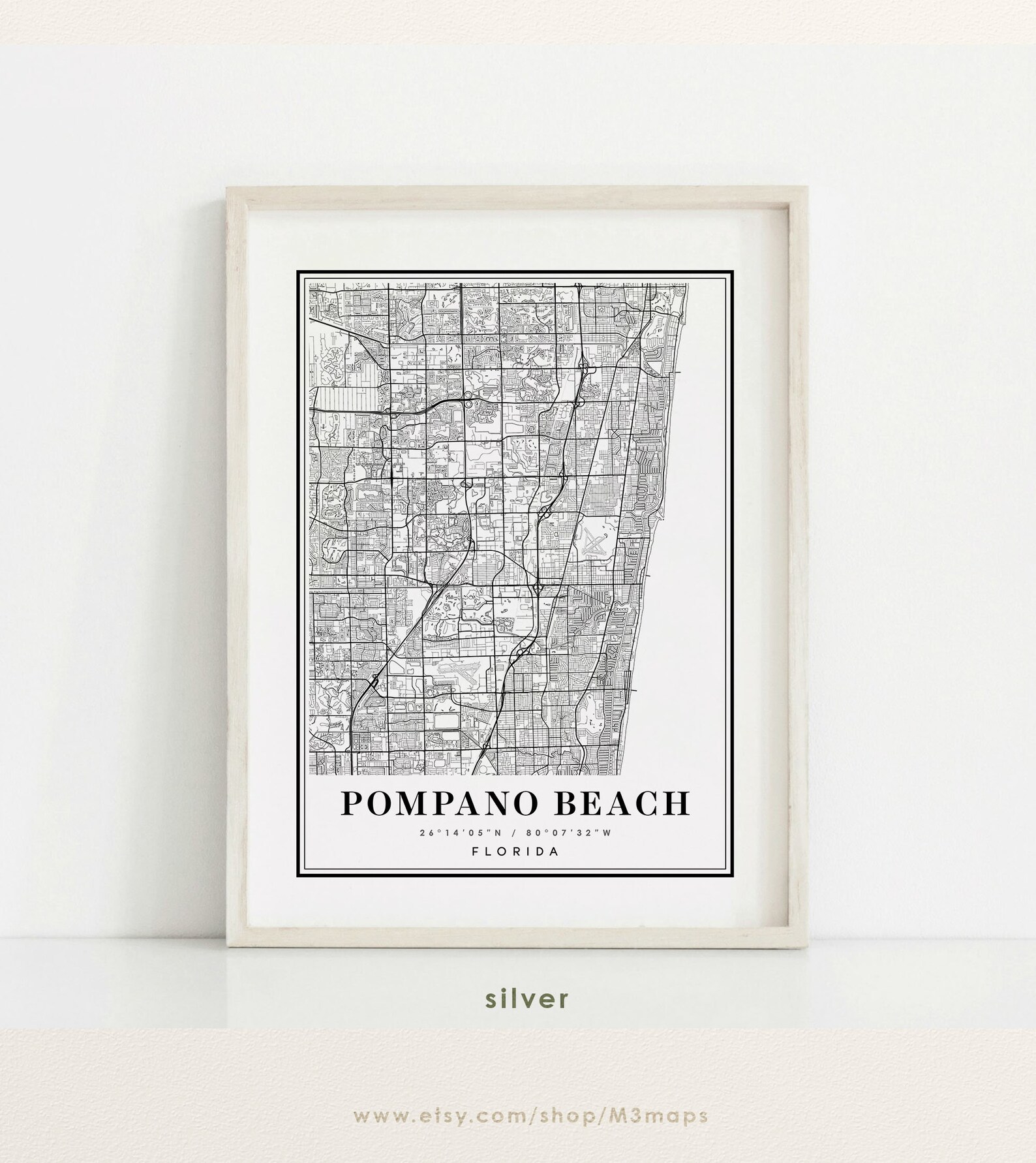 Pompano Beach Florida Map Pompano Beach FL Map Pompano Beach - Etsy