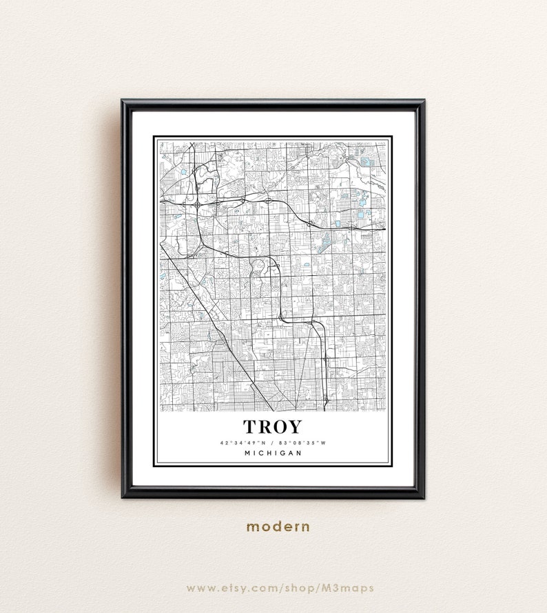 Troy Michigan Map Troy MI Map Troy City Map Troy Print - Etsy