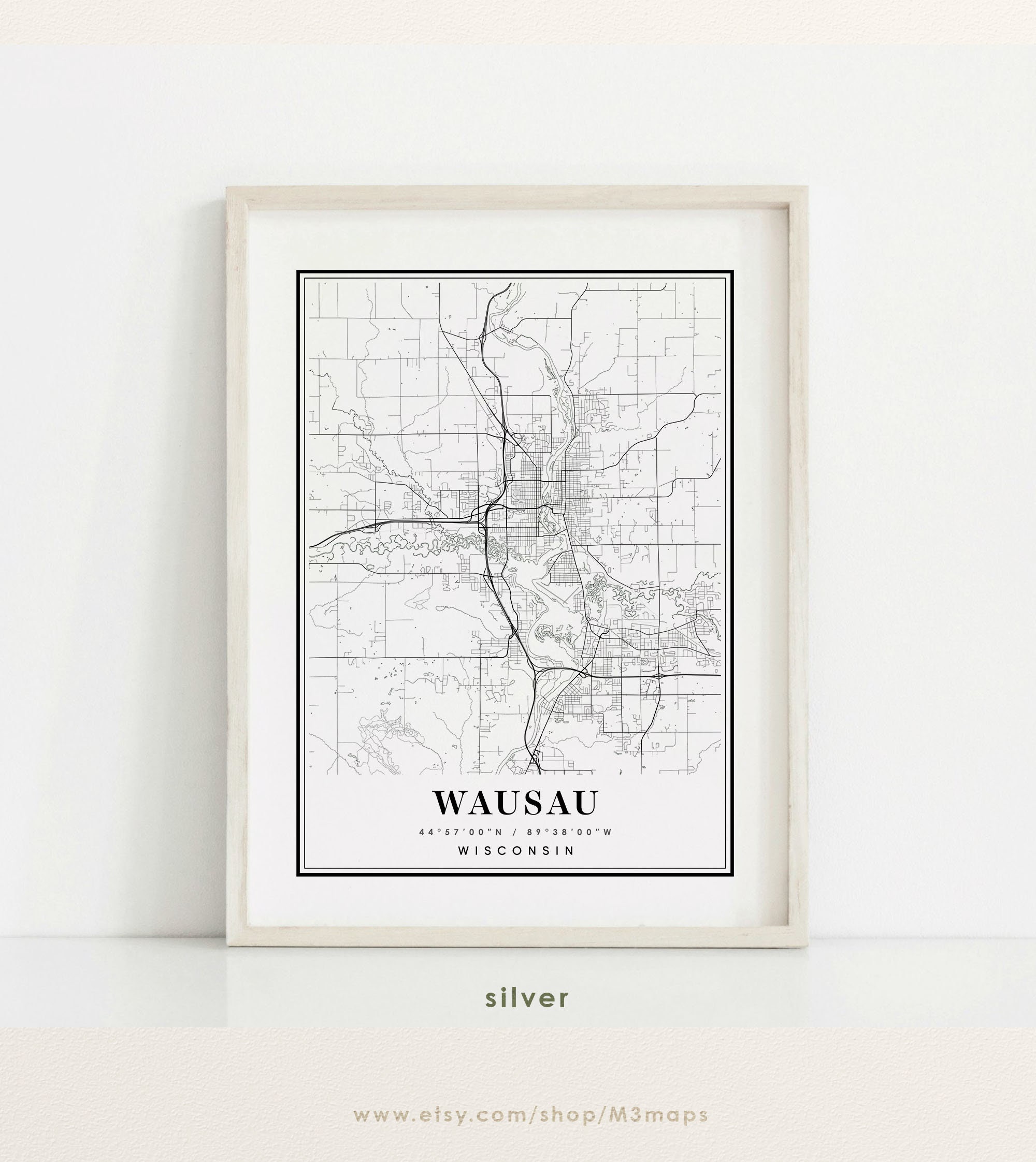 Wausau Wisconsin Map Wausau WI Map Wausau City Map Wausau - Etsy UK
