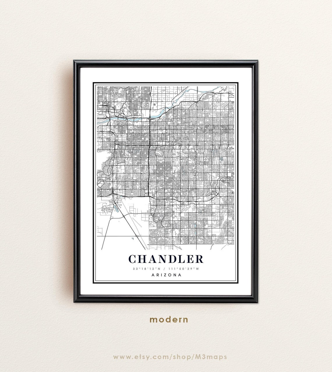 Chandler Arizona map Chandler AZ map Chandler city map | Etsy