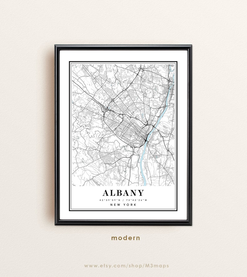 Albany New York Map Albany NY Map Albany City Map Albany | Etsy