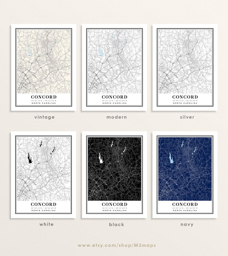 Concord North Carolina Map Art Print: Custom City Map - Etsy