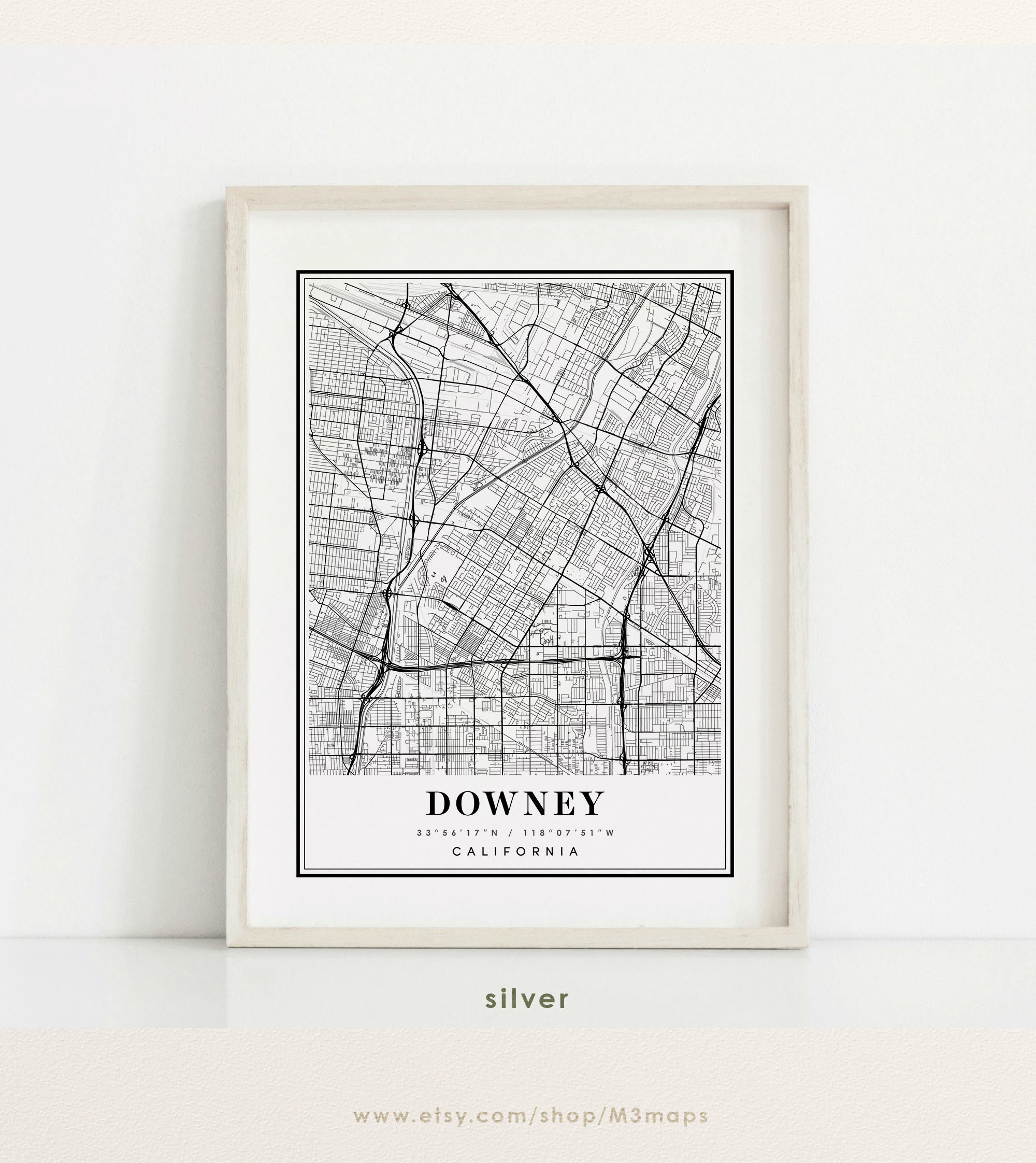 Downey California Map Downey CA Map Downey City Map Downey | Etsy