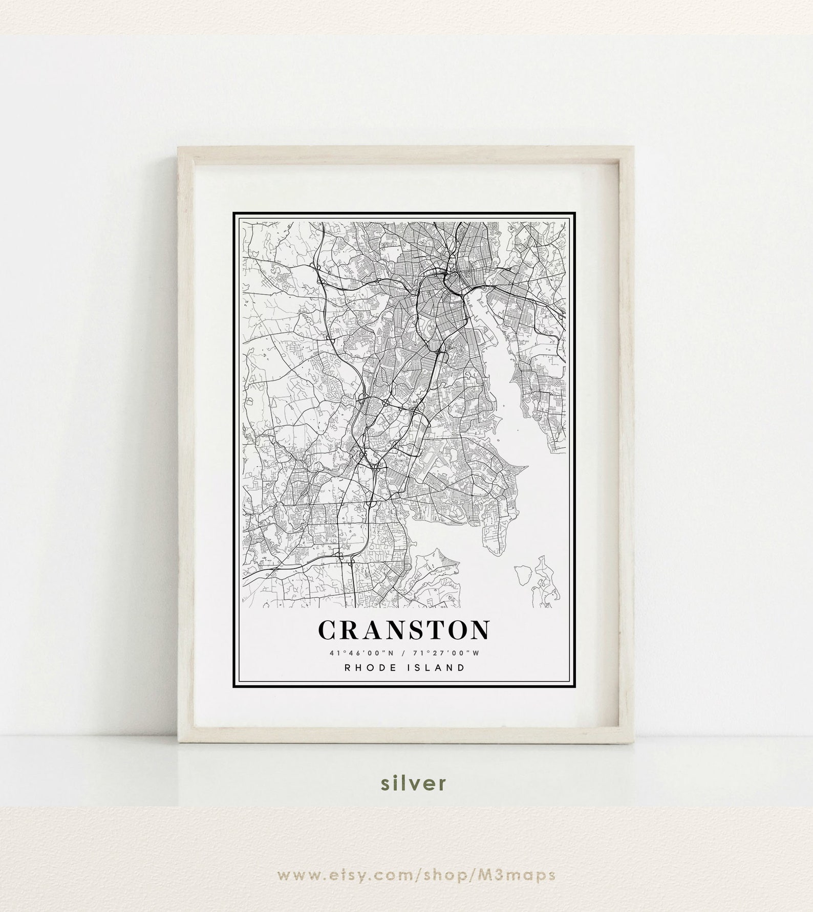 Cranston Rhode Island Map Cranston RI Map Cranston City Map - Etsy