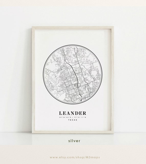 Leander Map Texas Leander TX Map Leander Print Leander - Etsy