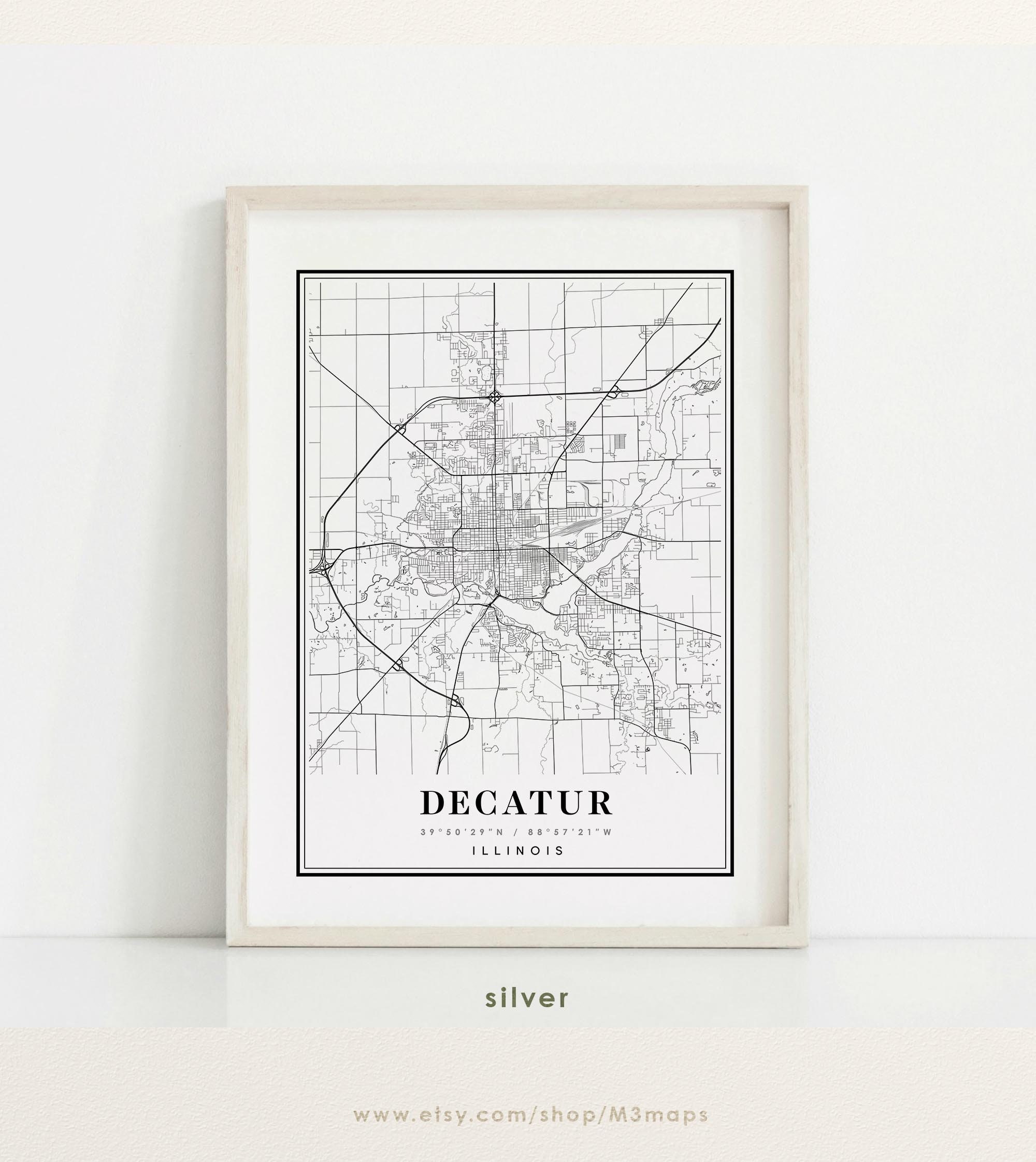 Decatur Illinois map Decatur IL map Decatur city map | Etsy