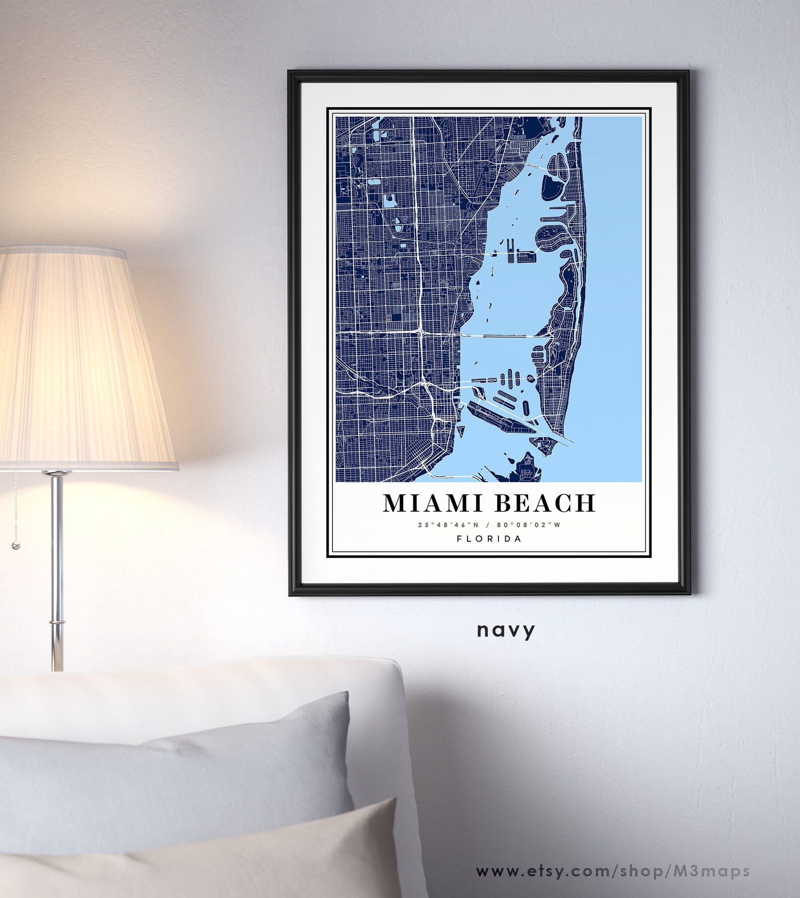 Miami Beach Map Art Print: Archival Quality, Custom Text Available - Etsy