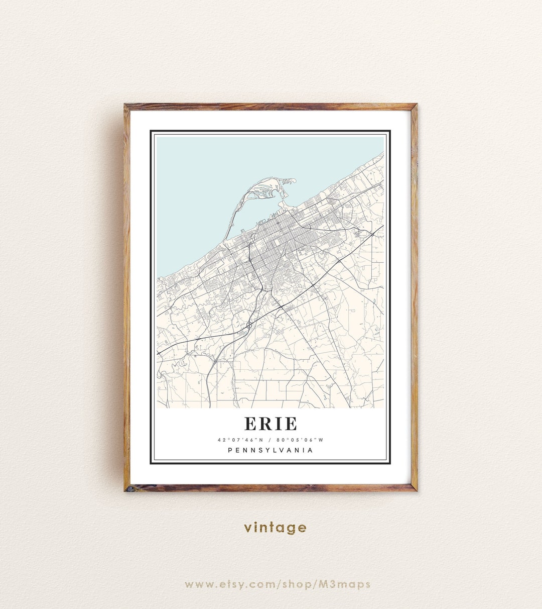 Erie Pennsylvania Map, Erie PA Map, Erie City Map, Erie Print, Erie ...