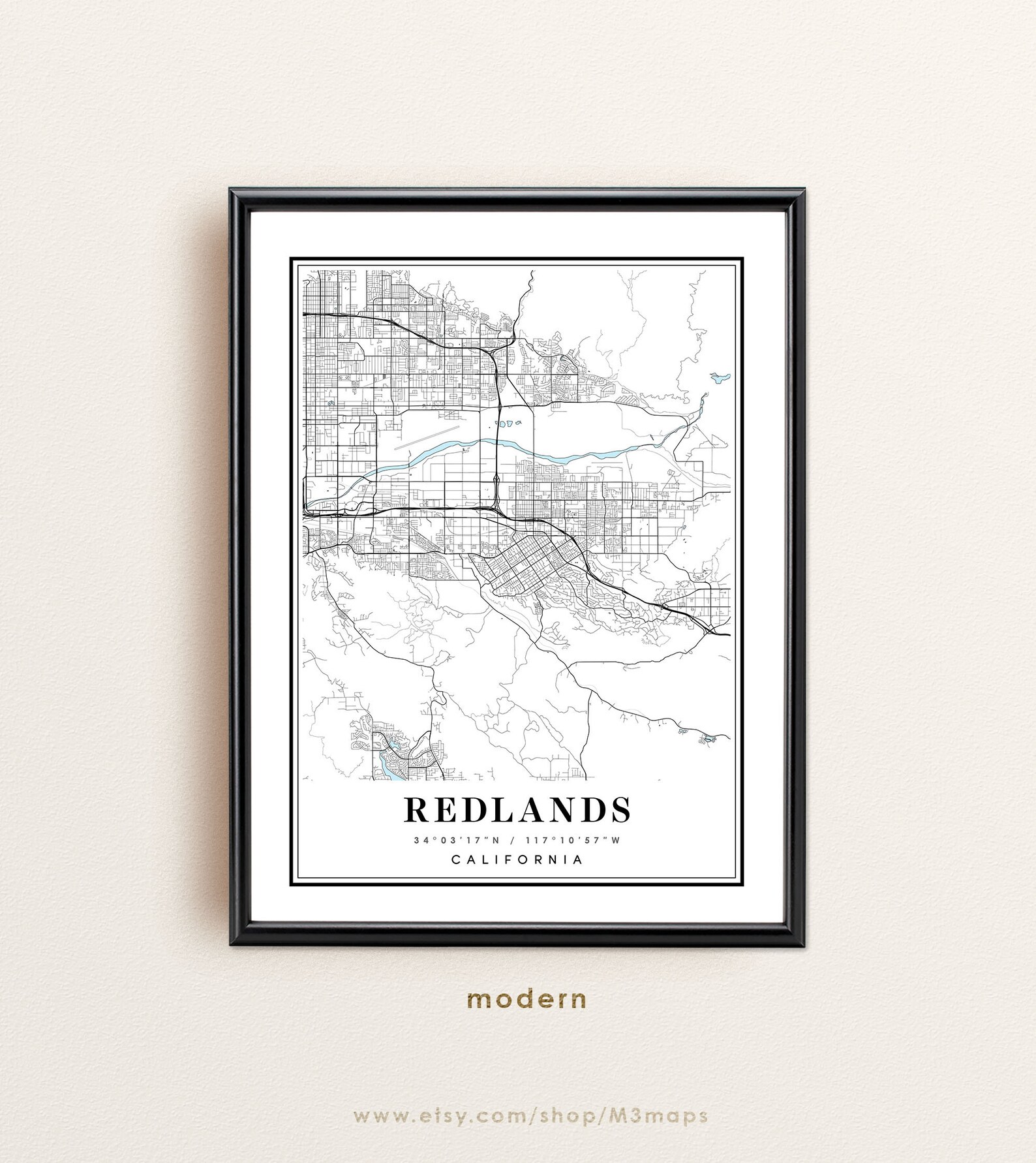 Redlands California Map Redlands CA Map Redlands City Map - Etsy