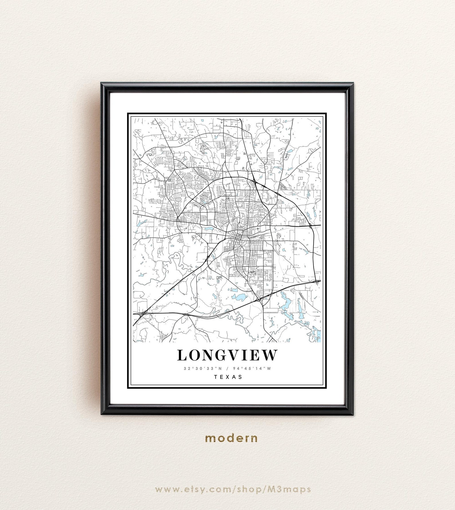 Longview Texas map Longview TX map Longview city map | Etsy