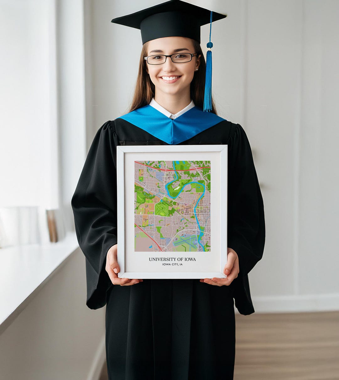University of Iowa , Iowa City Campus Map Art Print | Hawkeyes ...