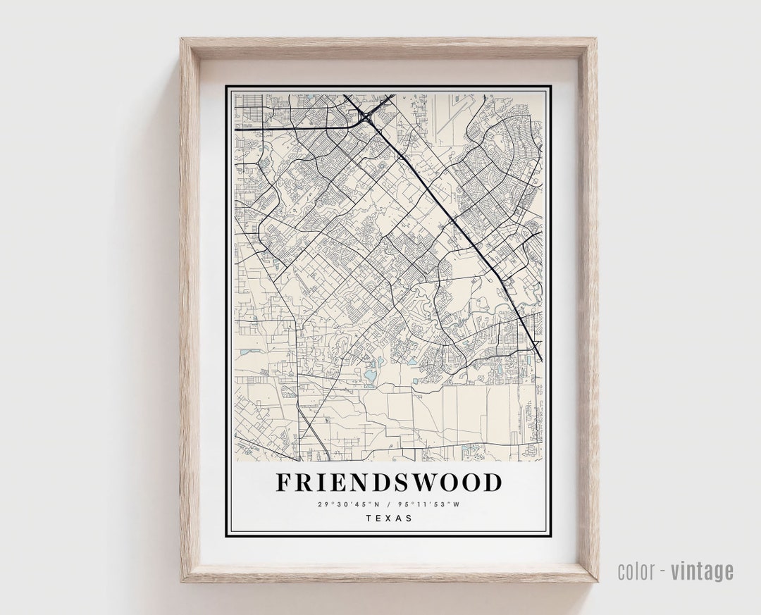 Friendswood TX Map Print - Friendswood Texas City Poster - Personalized ...