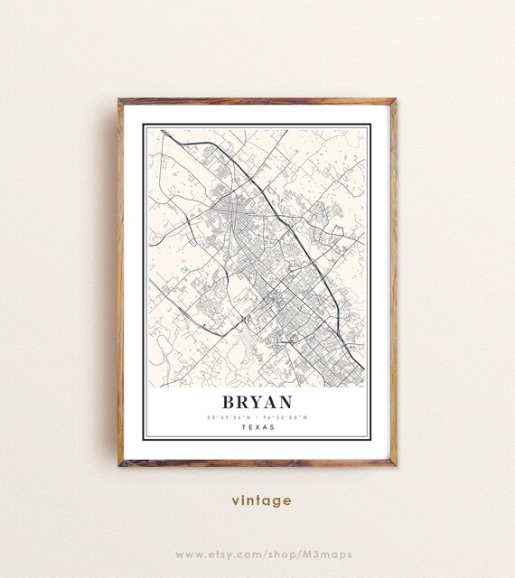 Bryan Texas map Bryan TX map Bryan city map Bryan print | Etsy