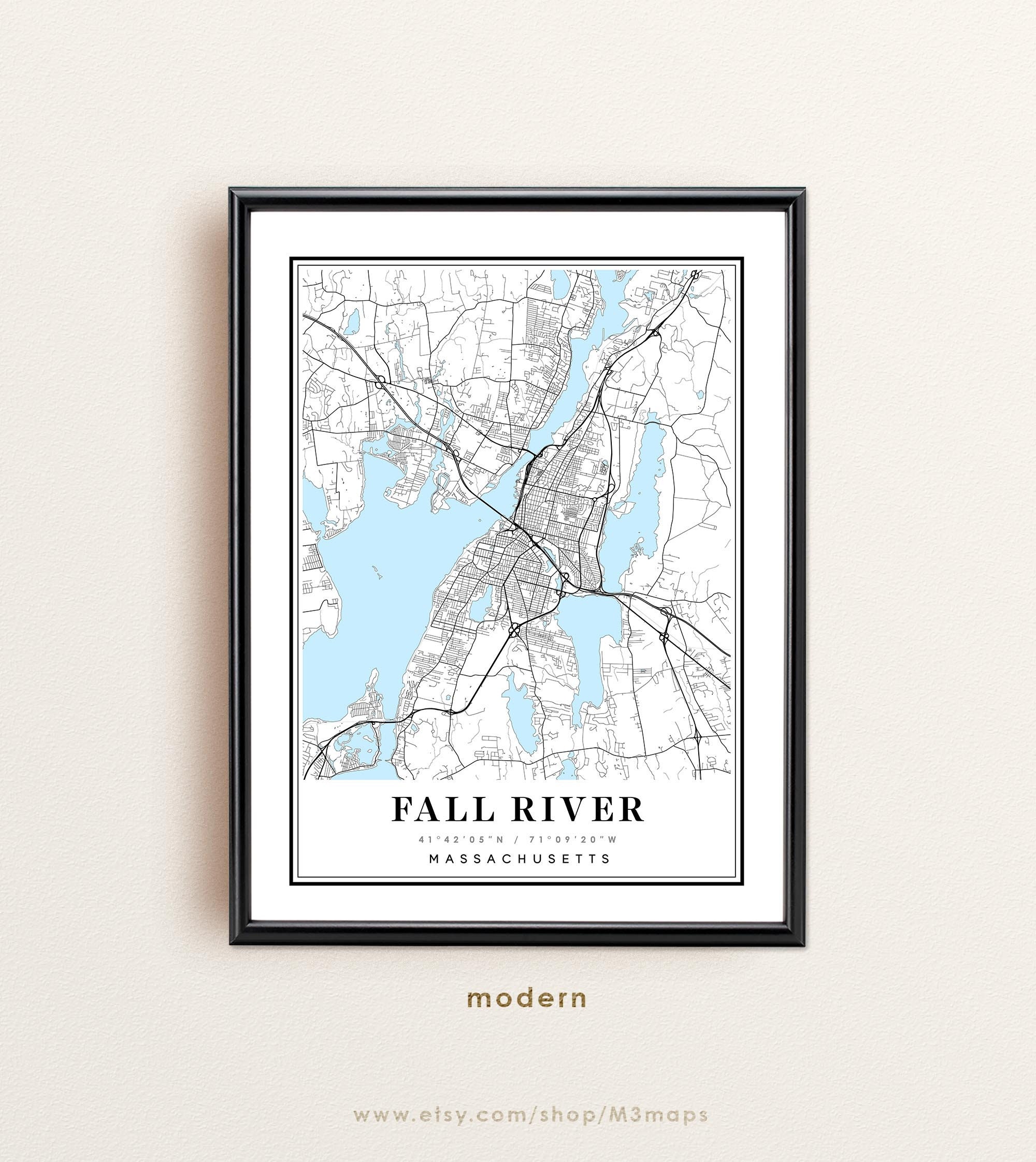 Fall River Massachusetts map Fall River MA map Fall River | Etsy