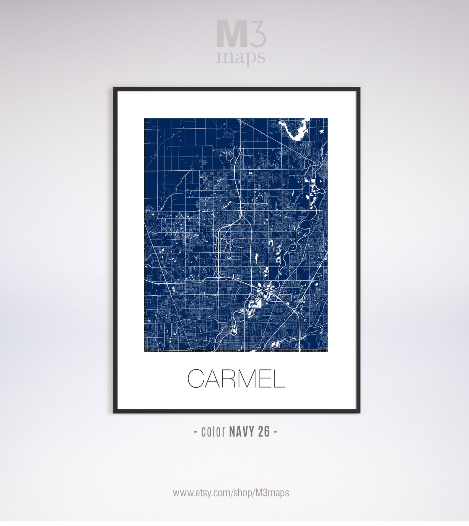 Carmel Indiana Carmel IN map Carmel map Carmel print | Etsy