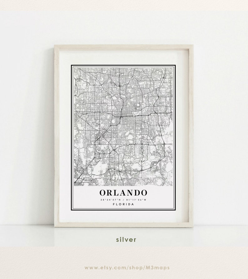 Orlando Florida Map Orlando FL Map Orlando City Map Orlando - Etsy