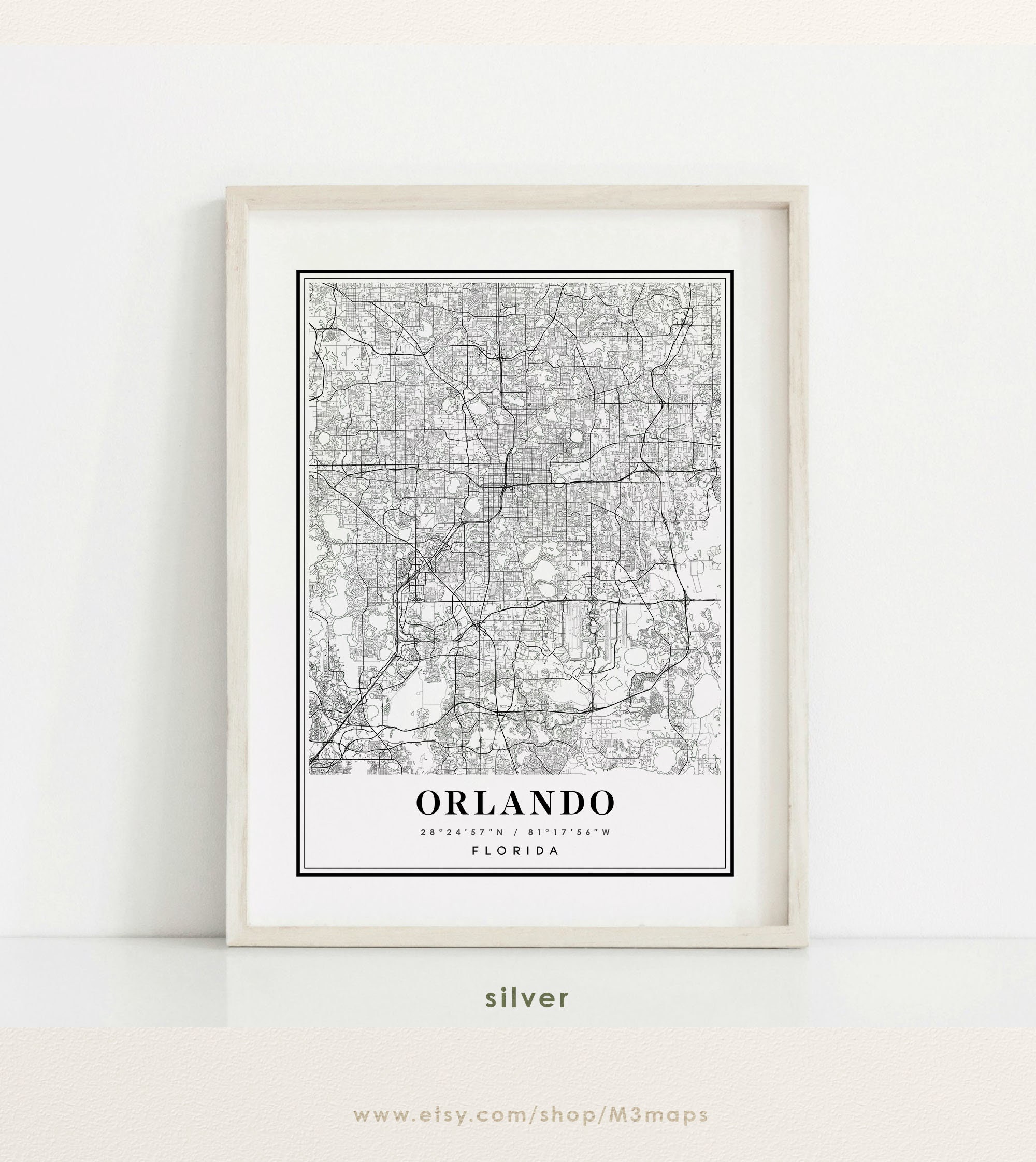 Orlando Florida Map Orlando FL Map Orlando City Map Orlando | Etsy