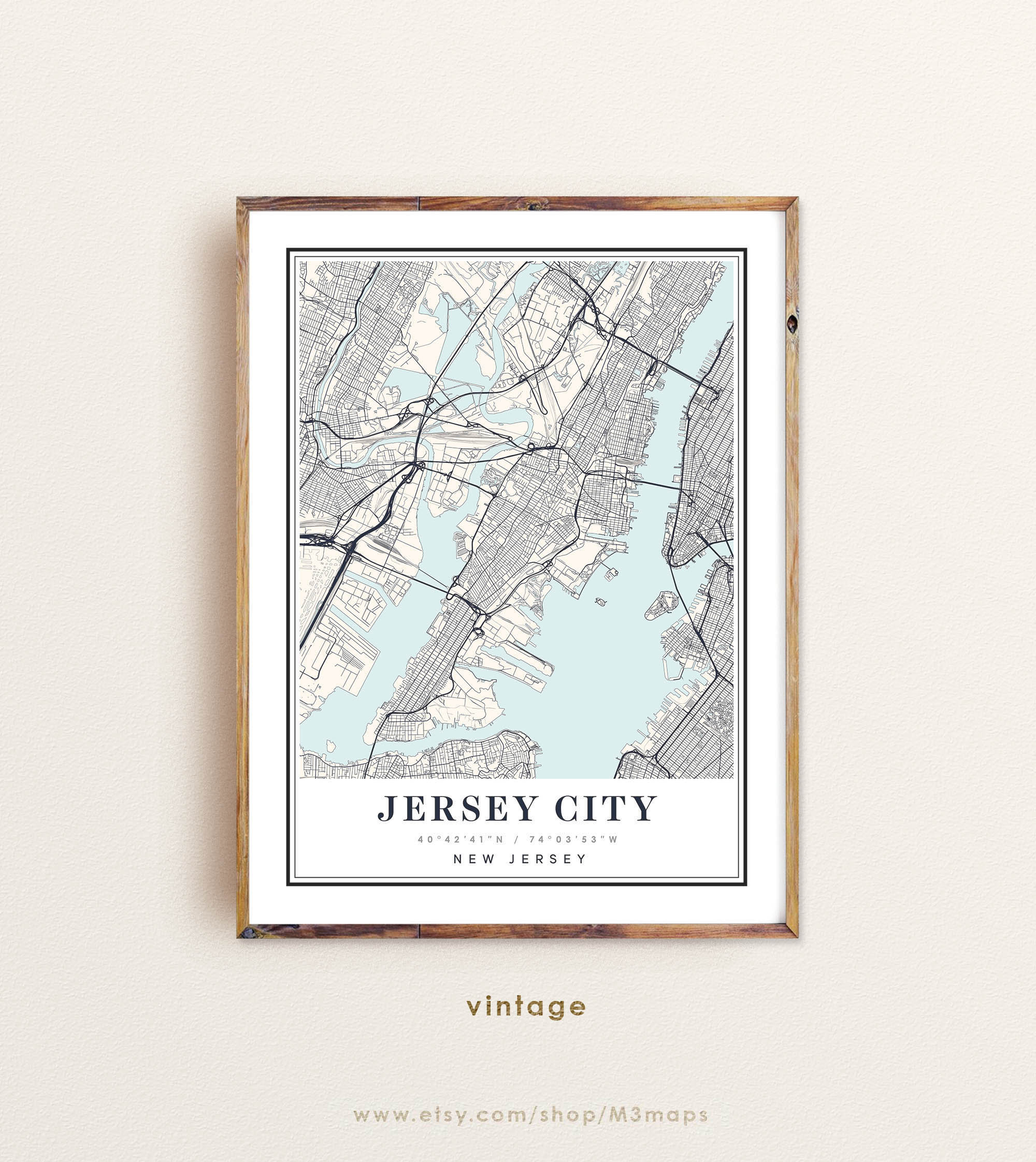 Jersey City New Jersey map Jersey City NJ map Jersey City | Etsy