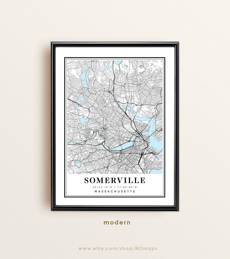 Somerville Massachusetts Map Somerville MA Map Somerville - Etsy