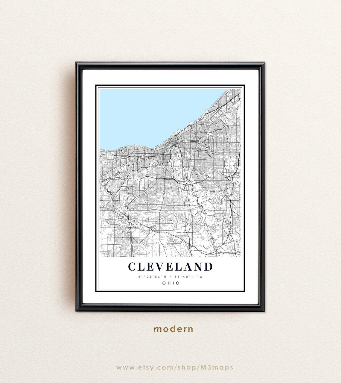 Cleveland Ohio map Cleveland OH map Cleveland city map | Etsy