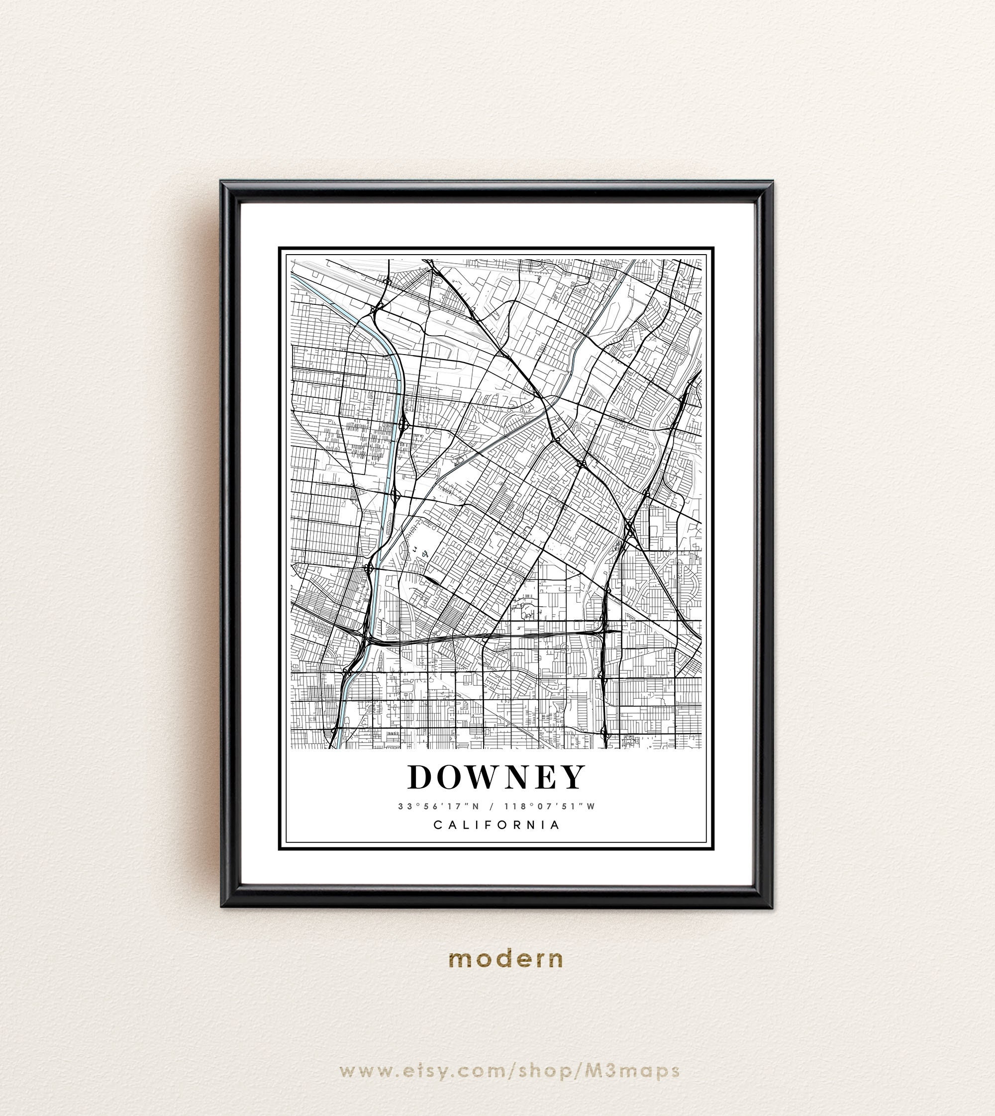 Downey California Map Downey CA Map Downey City Map Downey | Etsy