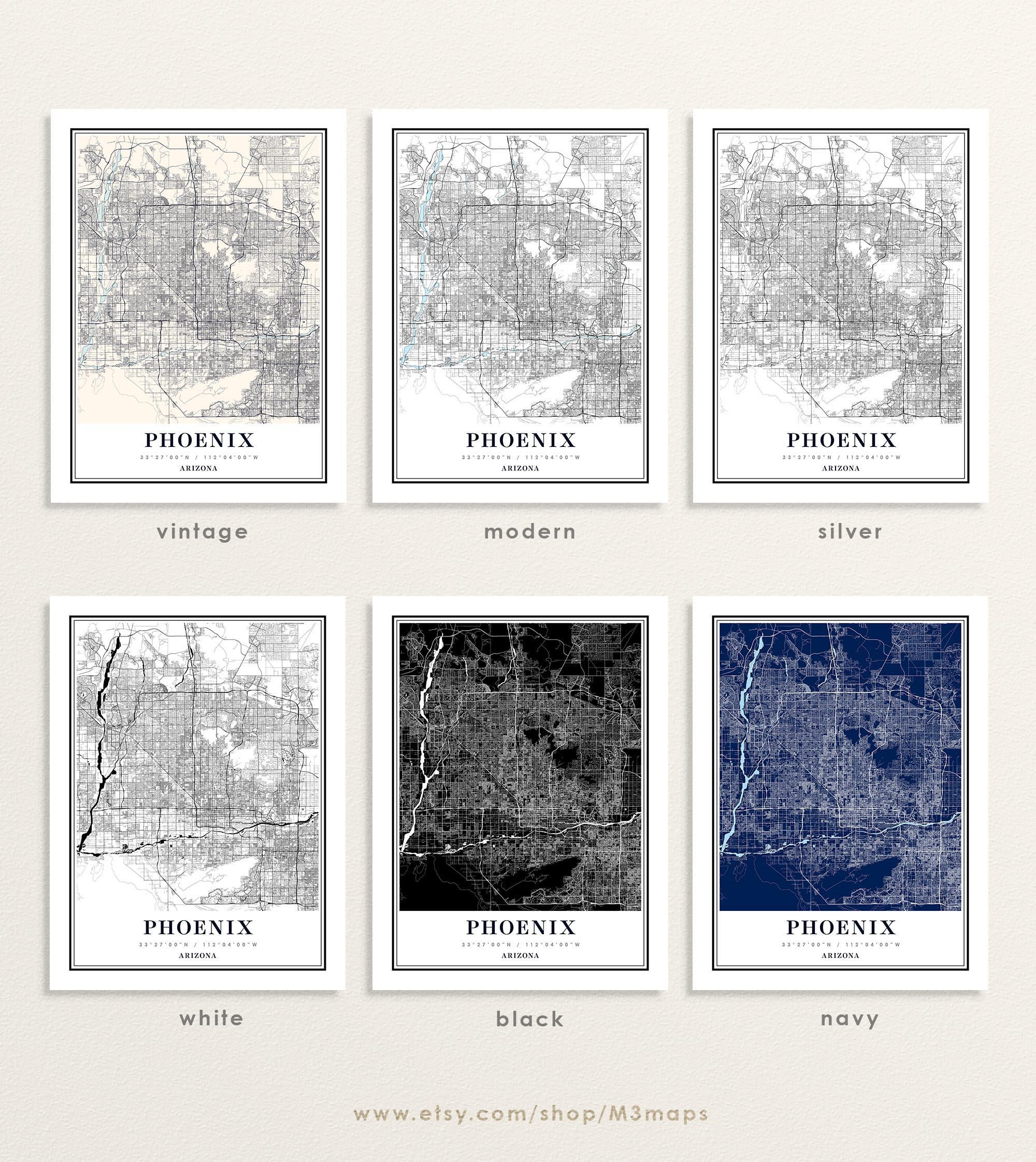 Phoenix Arizona map Phoenix AZ map Phoenix city map Phoenix | Etsy