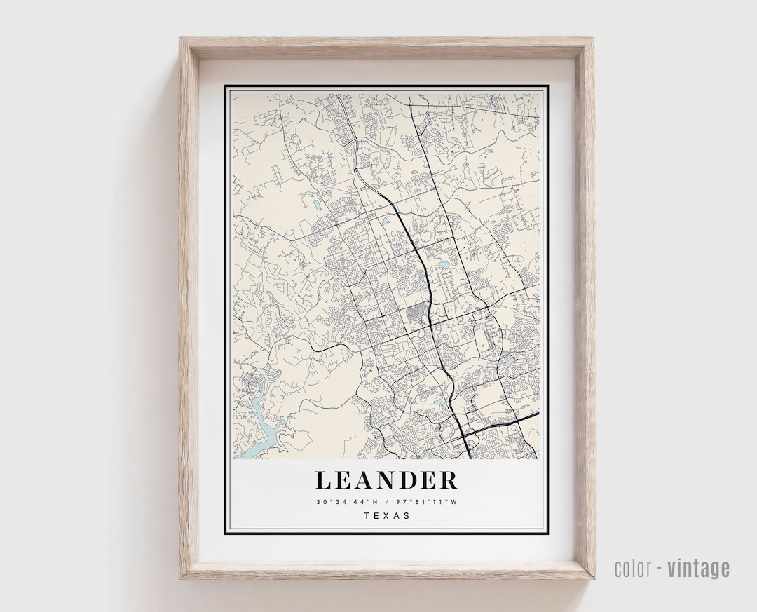 Leander TX Map Print - Leander Texas City Poster - Personalized Modern ...