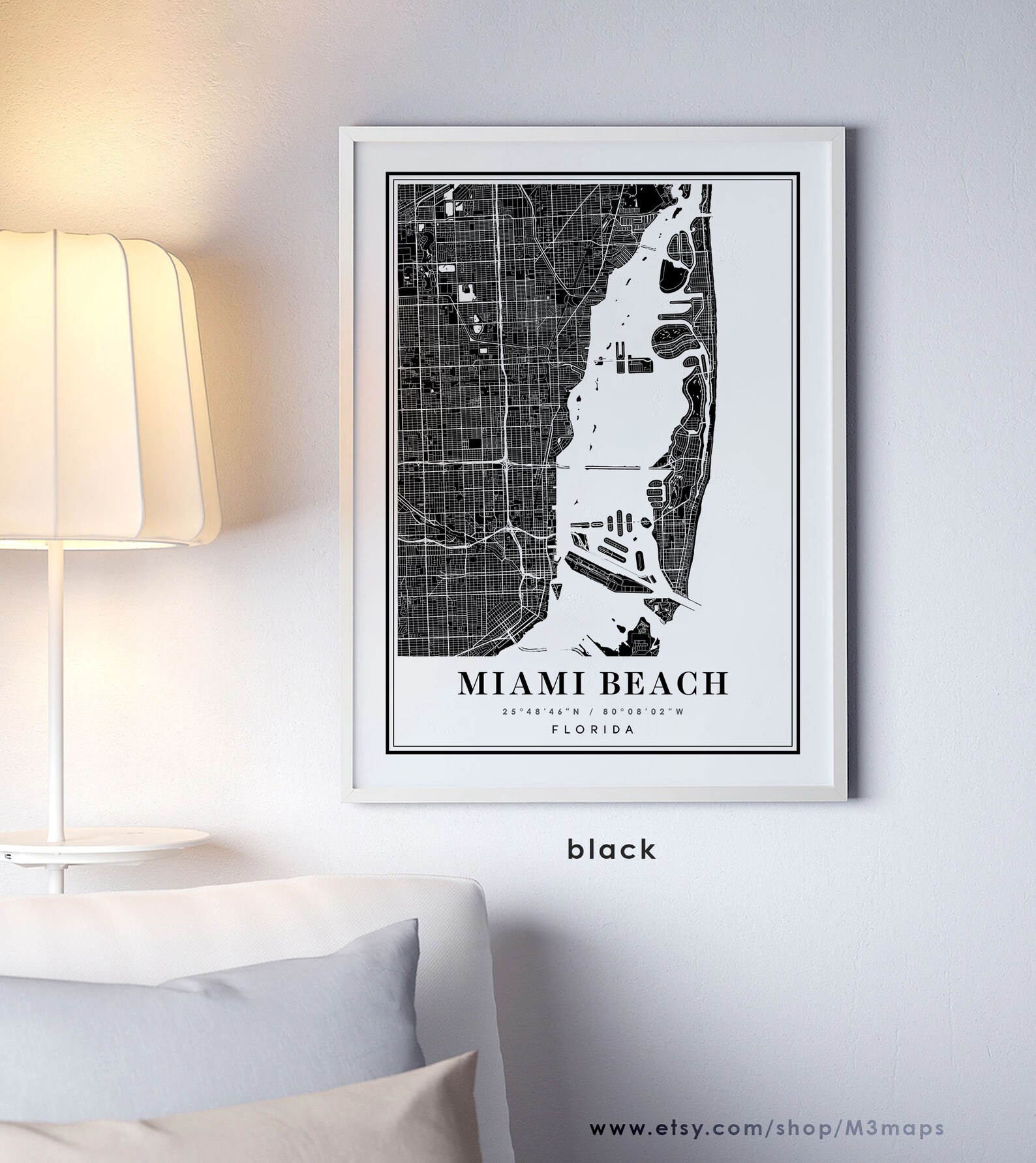 Miami Beach Map Art Print: Archival Quality, Custom Text Available - Etsy