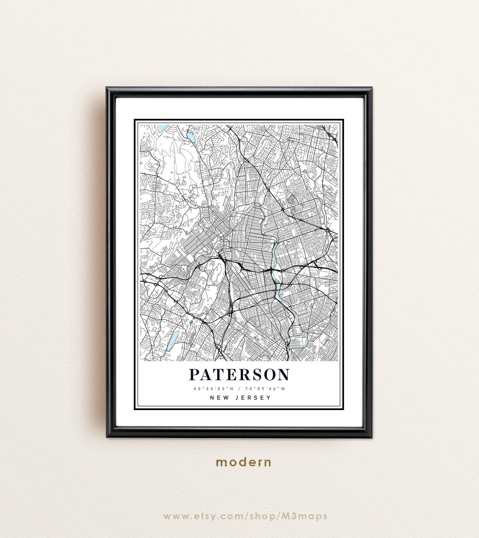 Paterson New Jersey map Paterson NJ map Paterson city map | Etsy