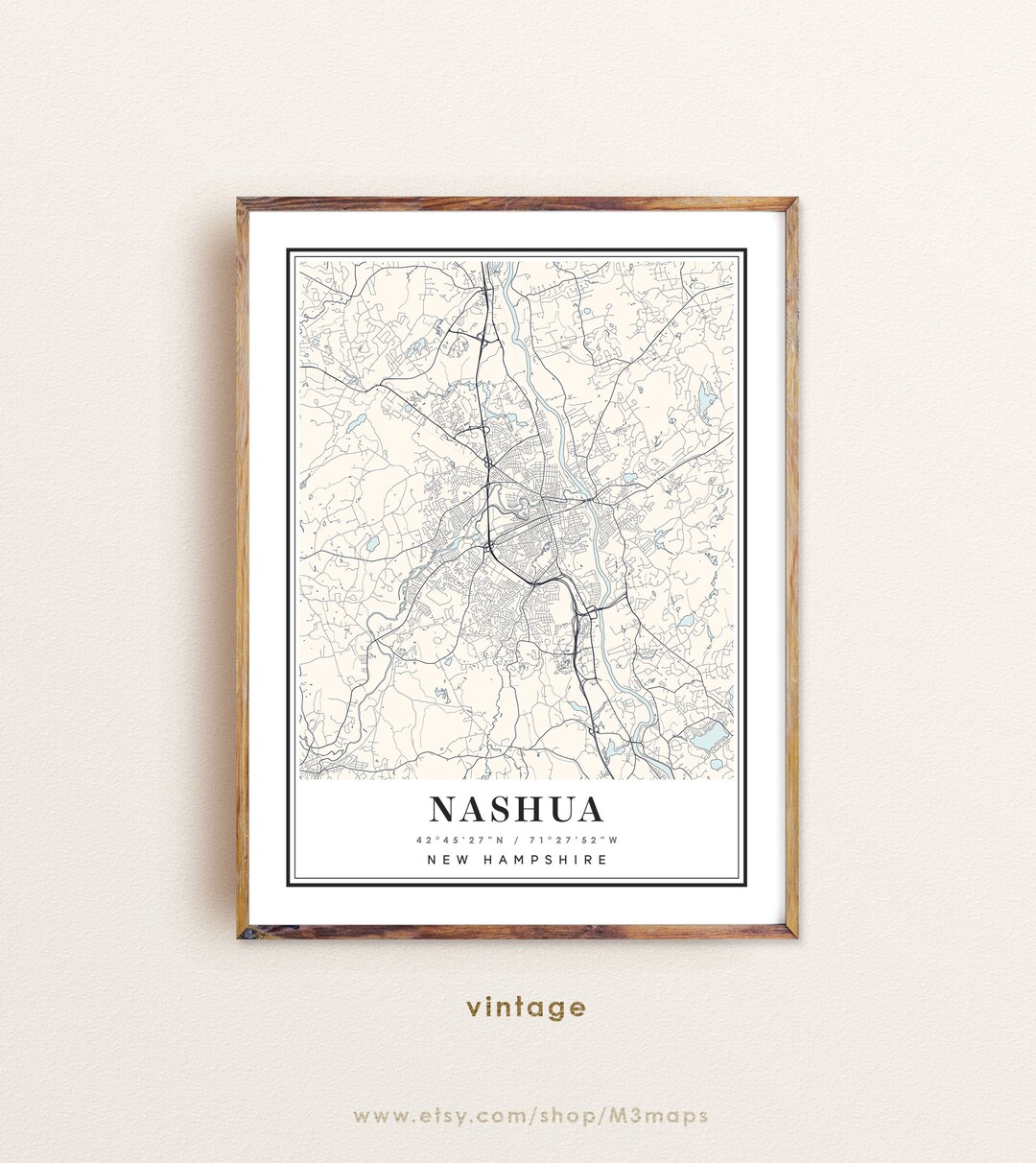 Nashua New Hampshire Map, Nashua NH Map, Nashua City Map, Nashua Print ...