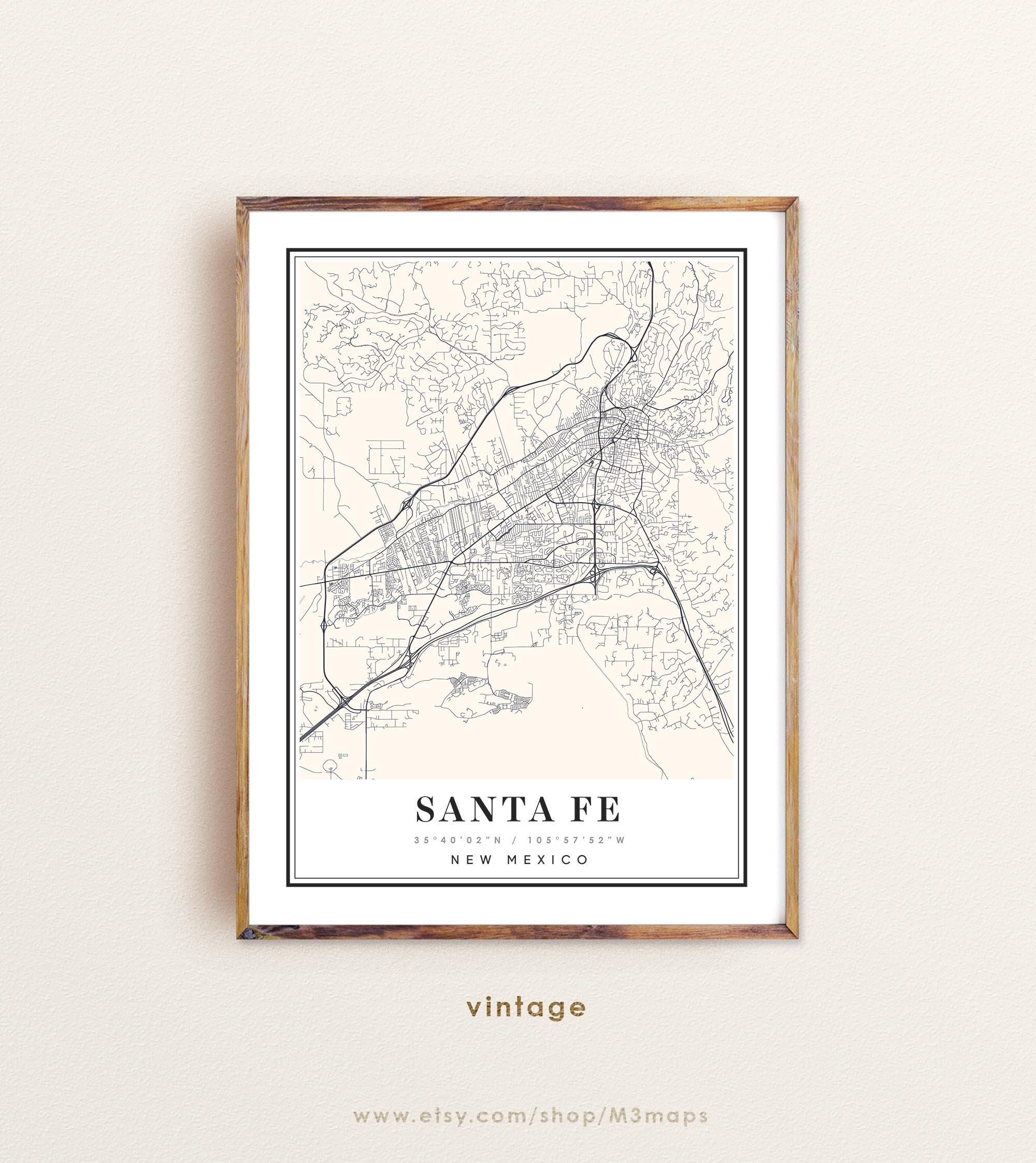 Santa Fe New Mexico map Santa Fe NM map Santa Fe city map | Etsy