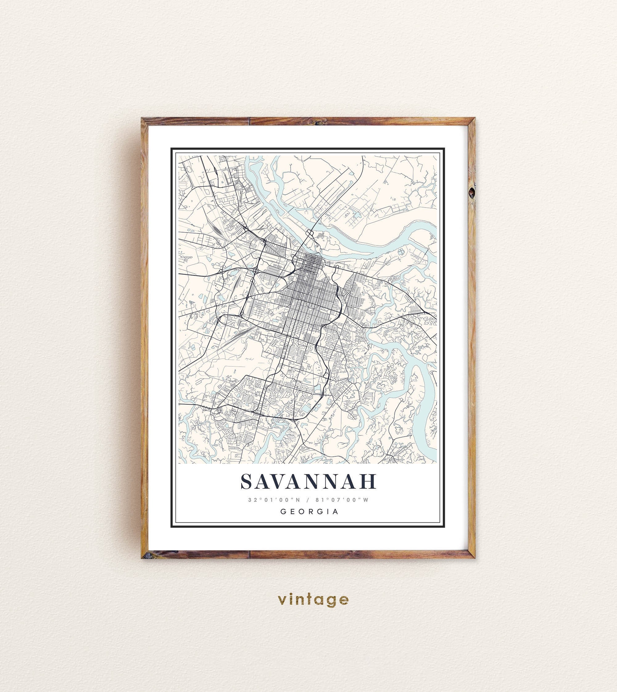 Savannah Georgia map Savannah GA map Savannah city map | Etsy
