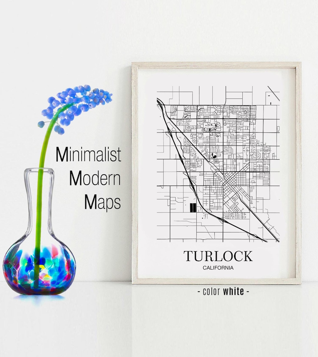 Turlock, Turlock CA Map, Turlock Modern Art Print, Turlock Wall Art Map ...