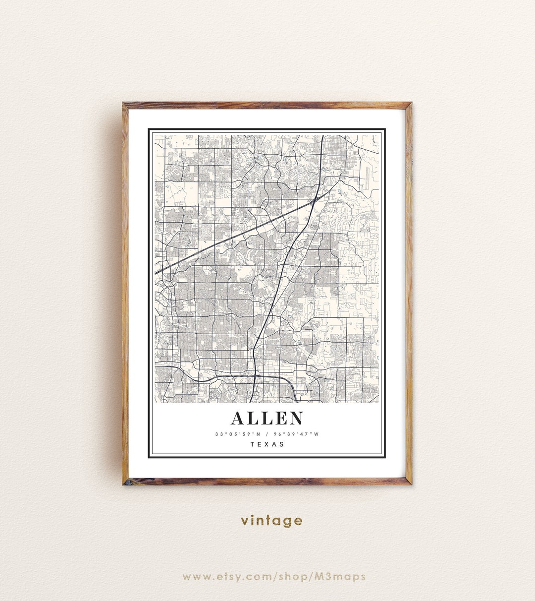 Allen Texas Map Art Print: Custom City Map - Etsy