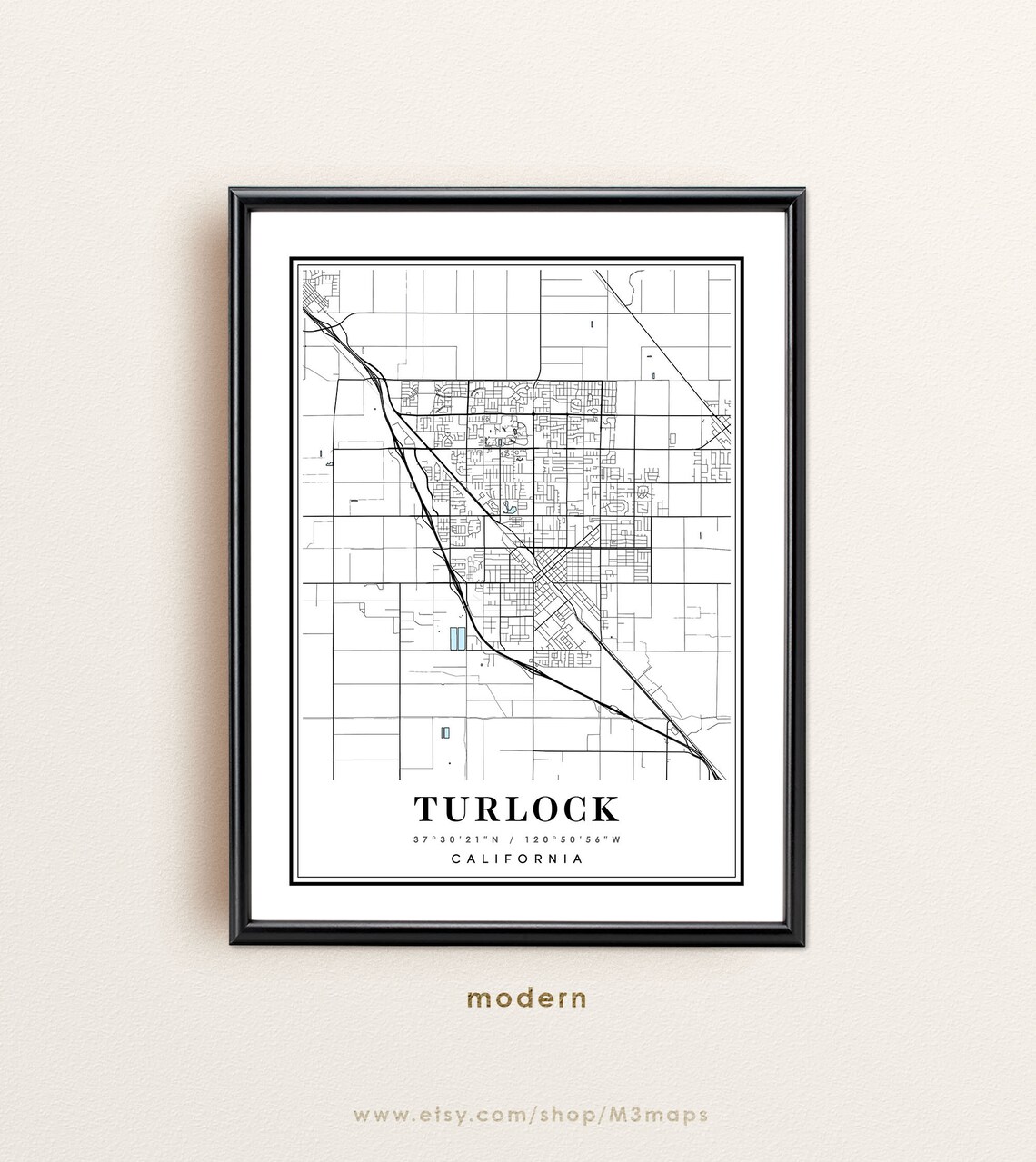 Turlock California Map Turlock CA Map Turlock City Map - Etsy