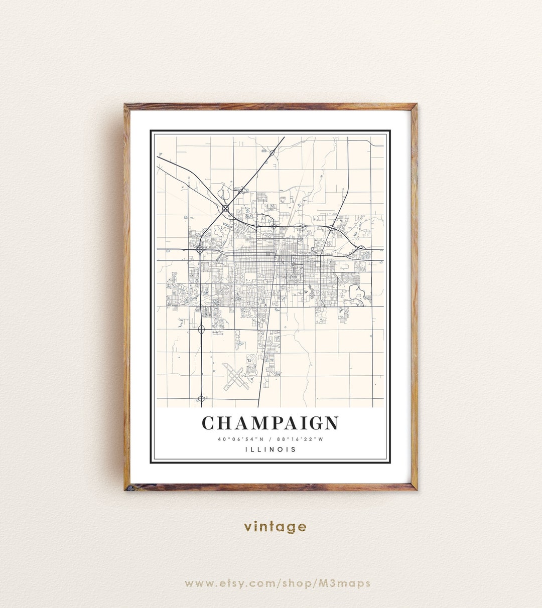 Champaign Illinois Map Art Print: Custom City Map - Etsy