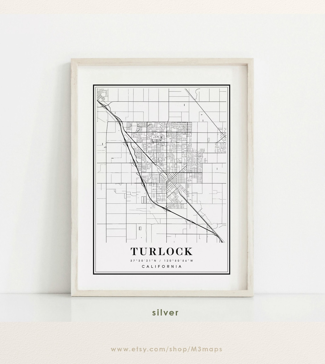 Turlock California Map Turlock CA Map Turlock City Map - Etsy