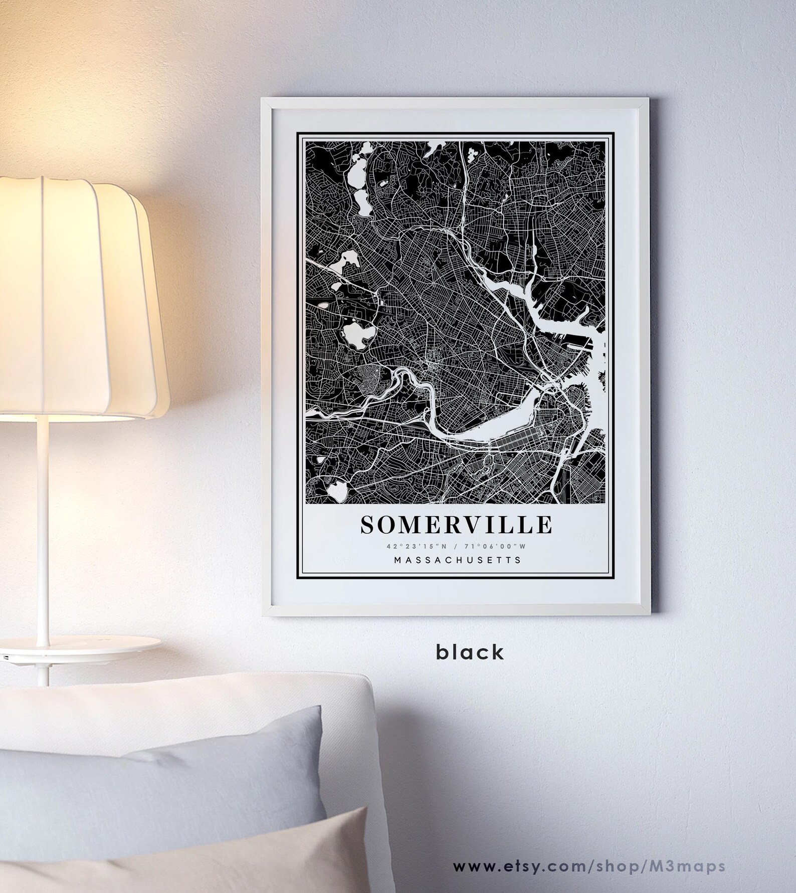 Somerville Massachusetts Map Somerville MA Map Somerville | Etsy