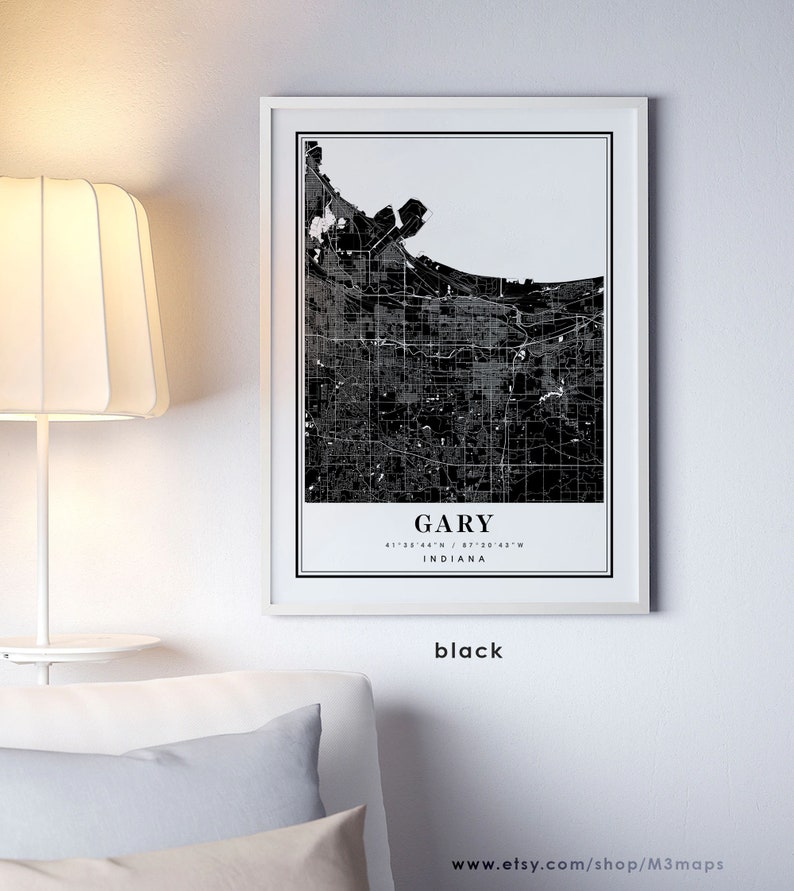 Gary Indiana Map Gary IN Map Gary City Map Gary Print Gary - Etsy