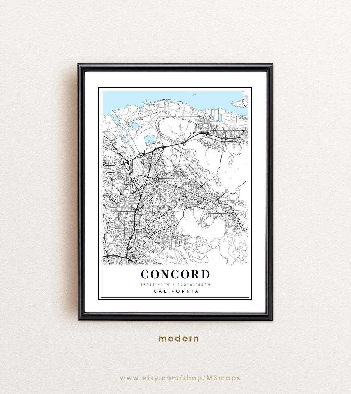 Concord California map Concord CA map Concord city map | Etsy