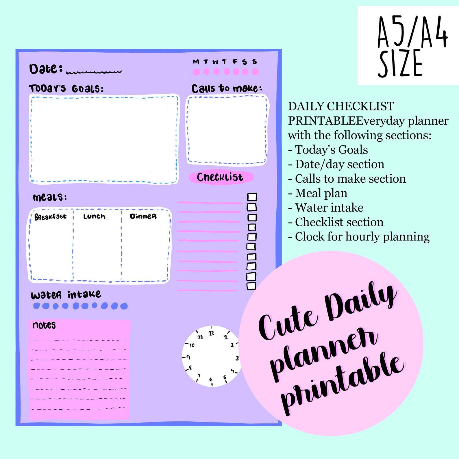Cute Daily Planner Printable Every Day Planner - Etsy