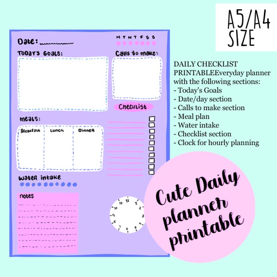 Cute Daily Planner Printable Every Day Planner - Etsy