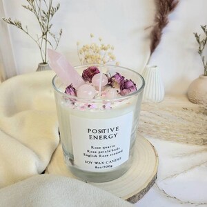 POSITIVE ENERGY CRYSTAL Rose Chakra Candle Quartz 8oz Vegan Cruelty ...