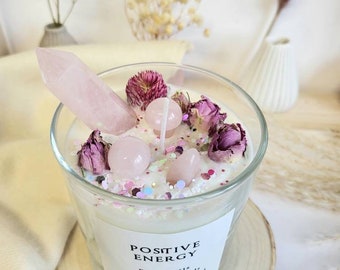 POSITIVE ENERGY CRYSTAL Rose Chakra Candle Quartz 4oz Soy - Etsy