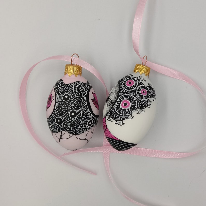 Set of 2 Hand Painted Easter Egg Ornaments - Etsy