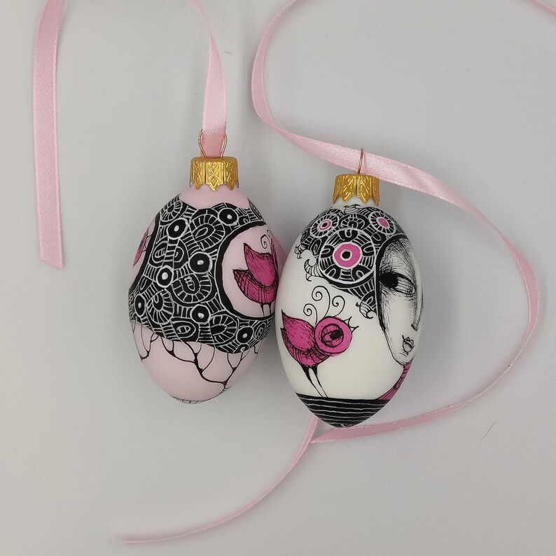 Set of 2 Hand Painted Easter Egg Ornaments - Etsy